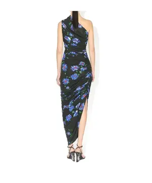 Alaïa Printed One-shoulder Cutout Midi Dress - Black/blue
