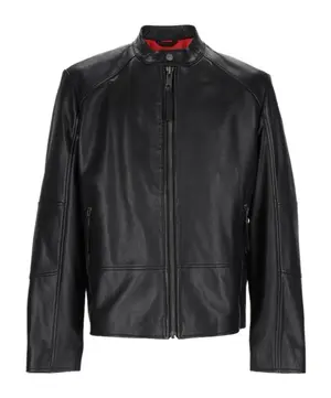 Hugo Boss Hugo Stand-collar Leather Jacket - Black