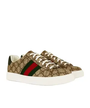 Gucci Gg Monogram Sneakers With Green And Red Web Stripes