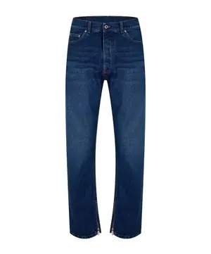 Off-White Zip Skate Mid Rise Straight Leg Jeans - Blue