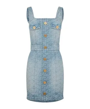 Balmain Printed Denim Mini Dress