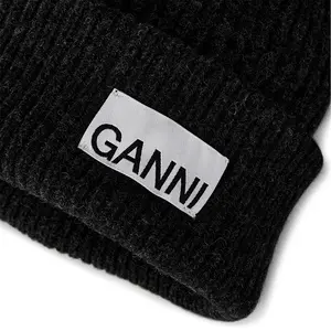 GANNI Oversized Ribbed Wool Beanie
