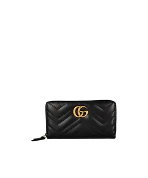 Gucci Leather Gg Marmont Zip Around Wallet