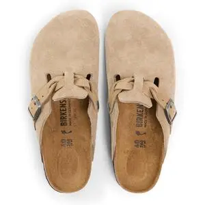 BIRKENSTOCK Boston Suede Mules With Adjustable Strap - Nude