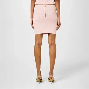 Balmain Knit Button-down Mini Skirt - Pink
