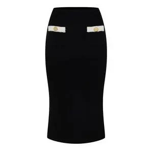 Alessandra Rich Knit Midi Skirt With Gold Button Embellishments