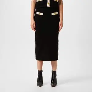 Alessandra Rich Knit Midi Skirt With Gold Button Embellishments