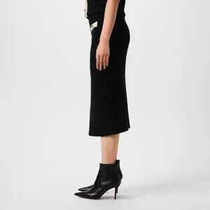 Alessandra Rich Knit Midi Skirt With Gold Button Embellishments