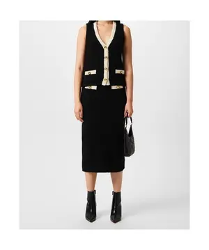 Alessandra Rich Knit Midi Skirt With Gold Button Embellishments