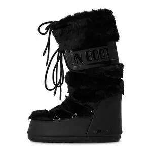 Moon Boot Icon Faux Fur Lace-up Boots - Black