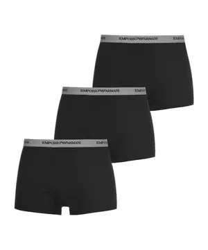 Emporio Armani 3 Pack Stretch Cotton Trunks - Black