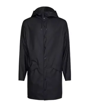Rains Long-sleeved Hooded Raincoat - Black