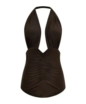 Norma Kamali Ruched Strapless Bodysuit - Espresso