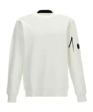 C.P. COMPANY Diagonal Raised Fleece Crewneck Lens Sweatshirt - White