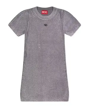 DIESEL® Short Sleeve Ribbed Knit Dress - Silver