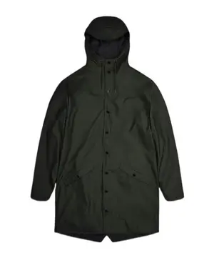 Rains Hooded Long Raincoat - Black