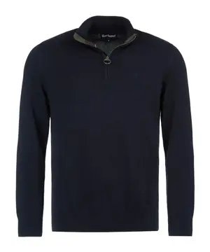 Barbour Half-zip Jumper With Checked Lining - Navy