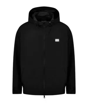 Dolce & Gabbana Zip-up Hooded Windbreaker Jacket With Logo Plaque