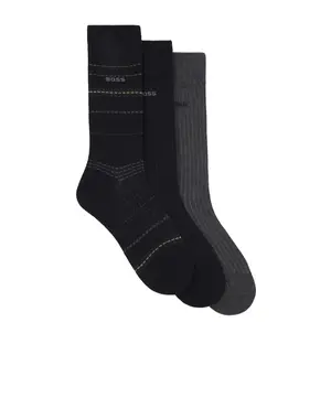 Hugo Boss Striped Cotton Socks - Black