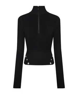 Off-White High-neck Sweater With Silver Studded Details And Back Zipper