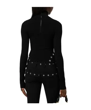 Off-White High-neck Sweater With Silver Studded Details And Back Zipper