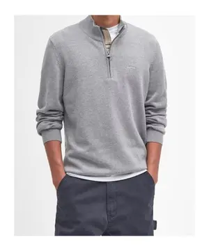 Barbour Half-zip Jumper With Check Detail - Grey Marl
