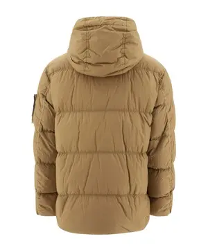 Stone Island Logo Patch Hooded Puffer Jacket - Biscuit