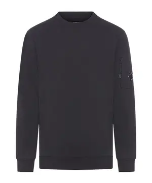 C.P. COMPANY Diagonal Raised Fleece Crewneck Lens Sweatshirt - Black