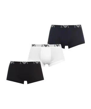Emporio Armani 3 Pack Monogram Logo Trunks - Black