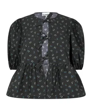 GANNI Short Sleeve Graphic Print Shirt