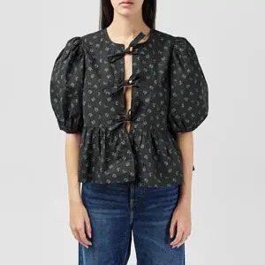 GANNI Short Sleeve Graphic Print Shirt - Printed Phantom