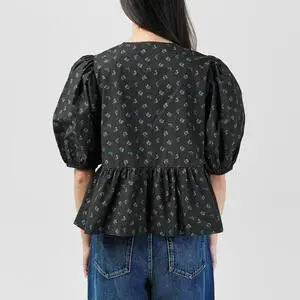 GANNI Short Sleeve Graphic Print Shirt - Printed Phantom