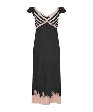 LoveShackFancy Brinkley Satin Midi Dress With Lace And Bow Appliques - Black