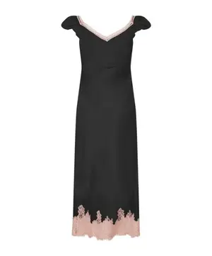 LoveShackFancy Brinkley Satin Midi Dress With Lace And Bow Appliques