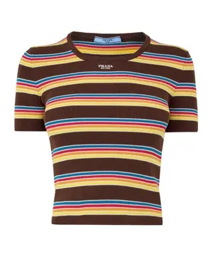 Prada Striped Ribbed Knit Cropped Sweater
