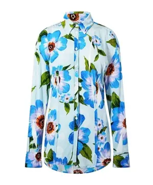 Acne Studios Floral Print Long Sleeve Shirt - Blue