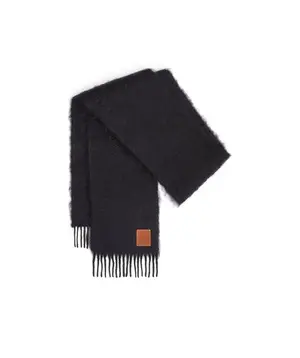 Loewe Logo Patch Fringed Scarf - Black
