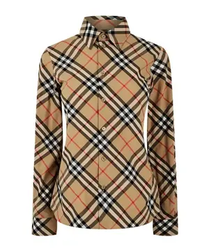 Burberry Long-sleeve Plaid Shirt - Nude