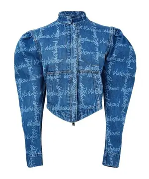 VIVIENNE WESTWOOD Denim Jacket With Stand Collar And Graphic Print - Blue