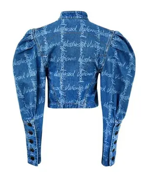 VIVIENNE WESTWOOD Denim Jacket With Stand Collar And Graphic Print