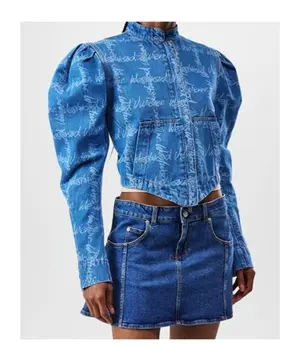VIVIENNE WESTWOOD Denim Jacket With Stand Collar And Graphic Print