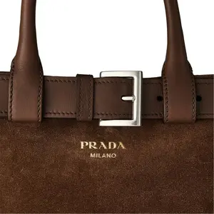 Prada Medium Belt Buckle Suede Bag With Belt