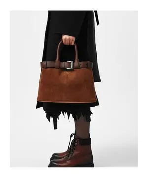 Prada Medium Belt Buckle Suede Bag With Belt