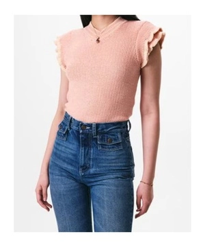 Chloé Short Sleeve Ruffle V-neck Sweater - Pink