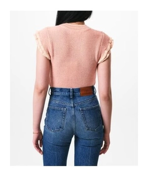 Chloé Short Sleeve Ruffle V-neck Sweater - Pink
