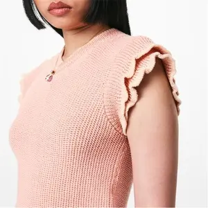Chloé Short Sleeve Ruffle V-neck Sweater - Pink