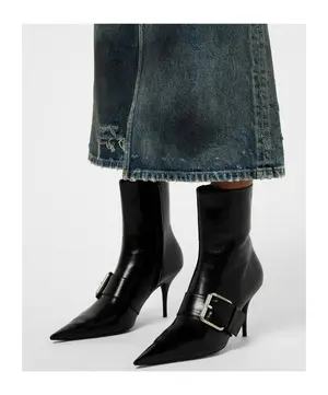 Balenciaga Knife Buckled Leather Ankle Boots