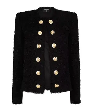 Balmain Double-breasted Tweed Jacket - Black