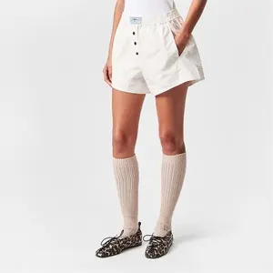 GANNI Logo Detail Elastic Waist Shorts - White