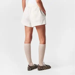 GANNI Logo Detail Elastic Waist Shorts - White
